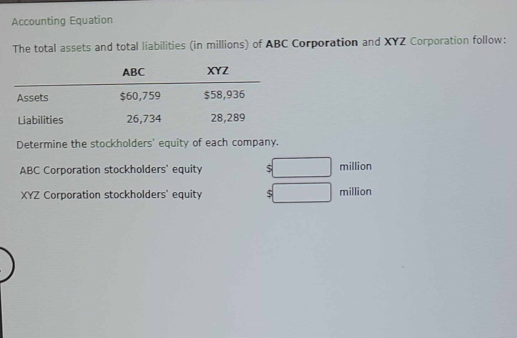 Solved Accounting EquationThe total assets and total | Chegg.com