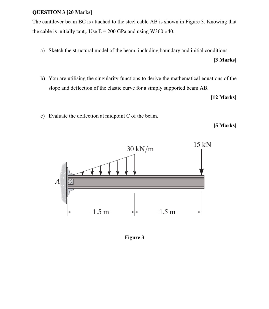 Solved QUESTION 3 [20 ﻿Marks]The cantilever beam BC is | Chegg.com