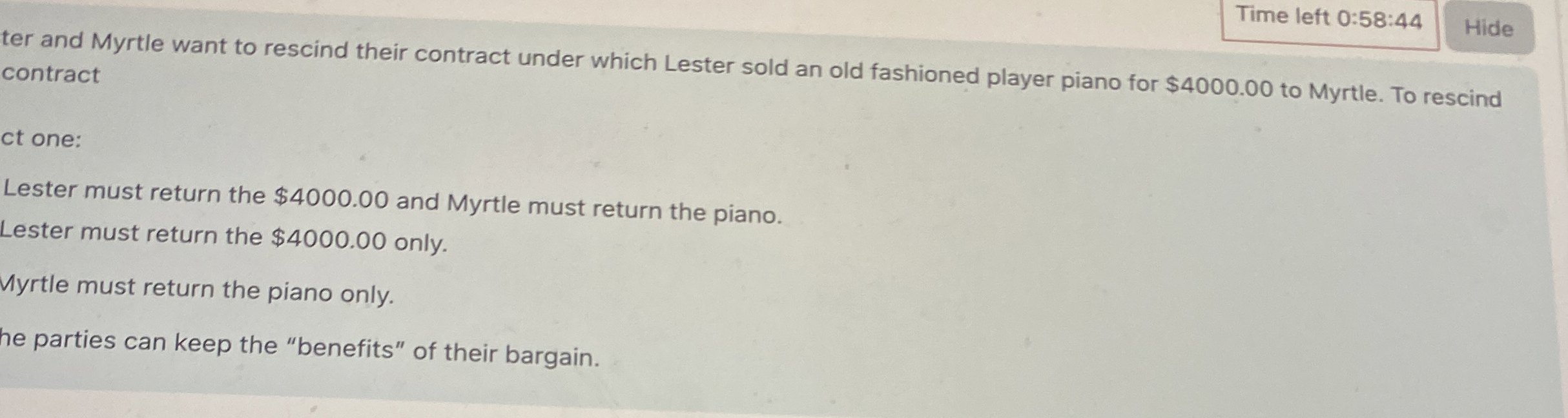 Solved Time left 0:58:44Hideter and Myrtle want to rescind | Chegg.com