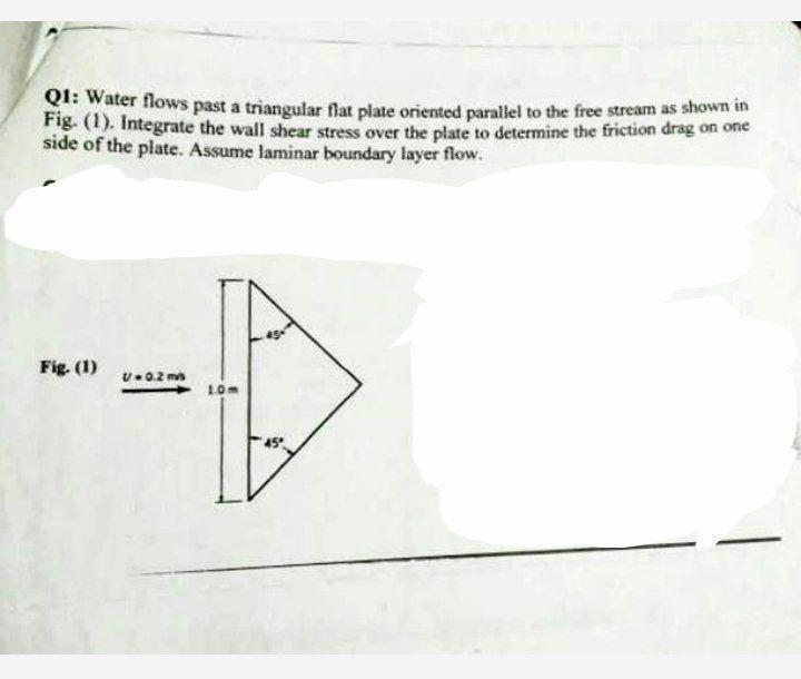 Solved QI: Water flows past a triangular flat plate oriented | Chegg.com