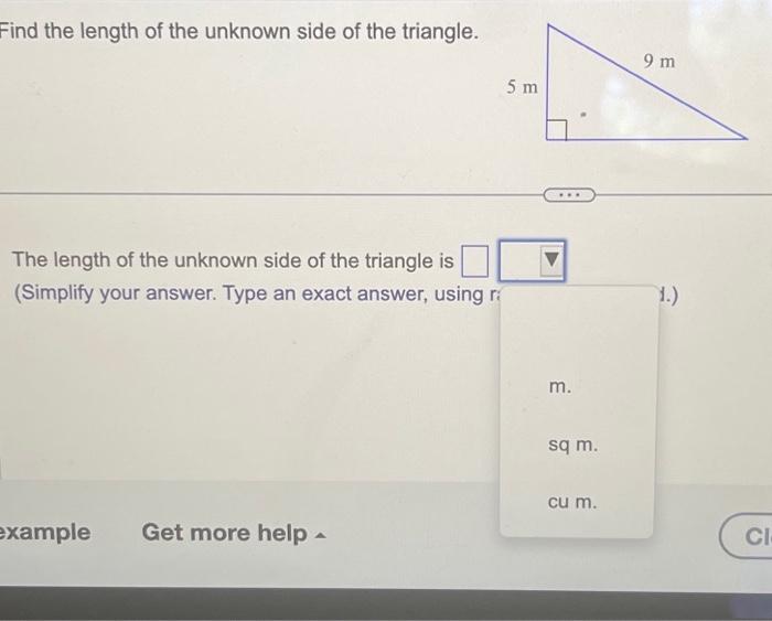 Solved Find the length of the unknown side of the triangle. | Chegg.com