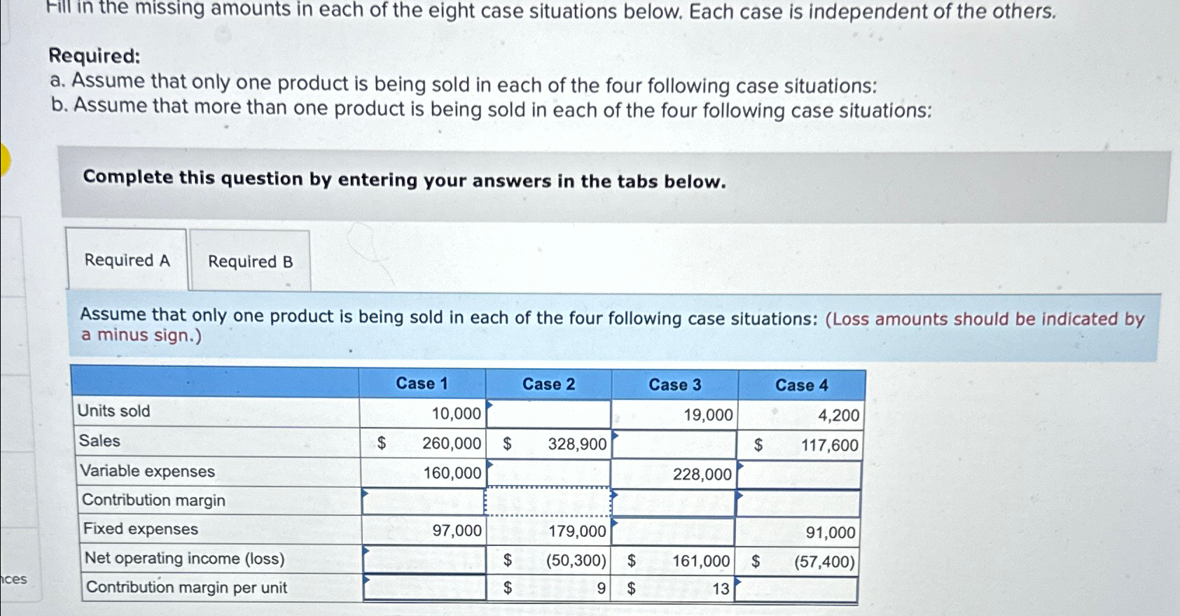 Solved Fill in the missing amounts in each of the eight case | Chegg.com