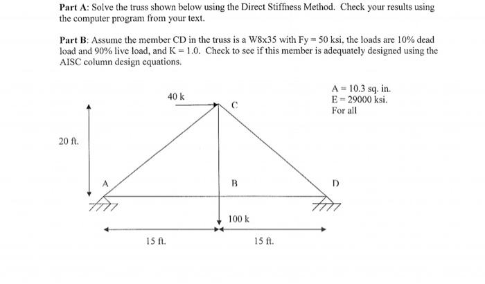Part A: Solve the truss shown below using the Direct | Chegg.com