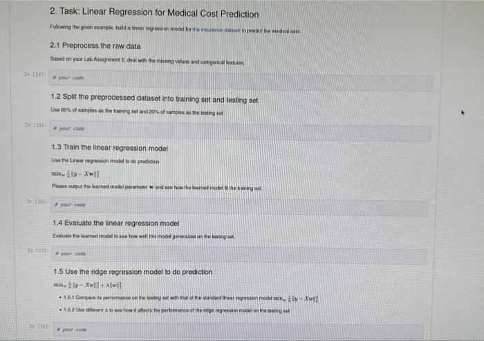 Solved 2. Task: Linear Regression for Medical Cost | Chegg.com