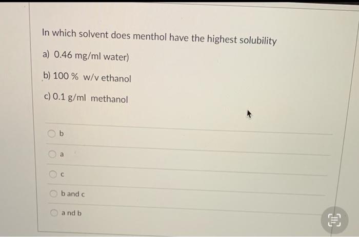 Solved In which solvent does menthol have the highest | Chegg.com