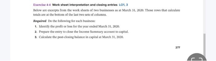 Solved Exercise 4-4 Work sheet interpretation and closing | Chegg.com
