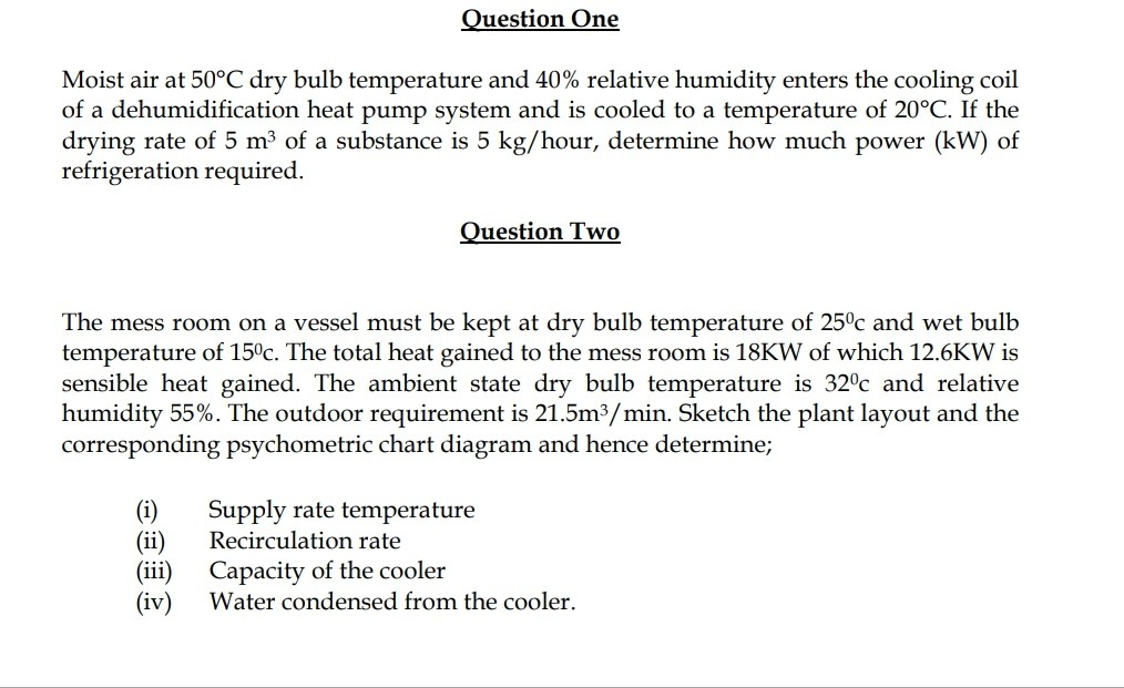Solved Question One Moist air at 50°C dry bulb temperature | Chegg.com
