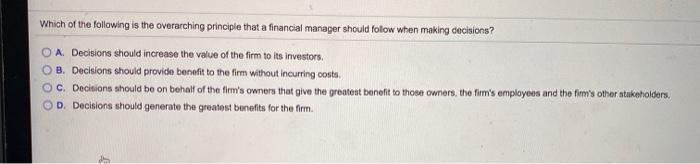 Solved Which of the following is the overarching principle | Chegg.com