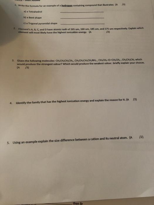 Solved 3) I write the formula for an example of a hydrogen | Chegg.com