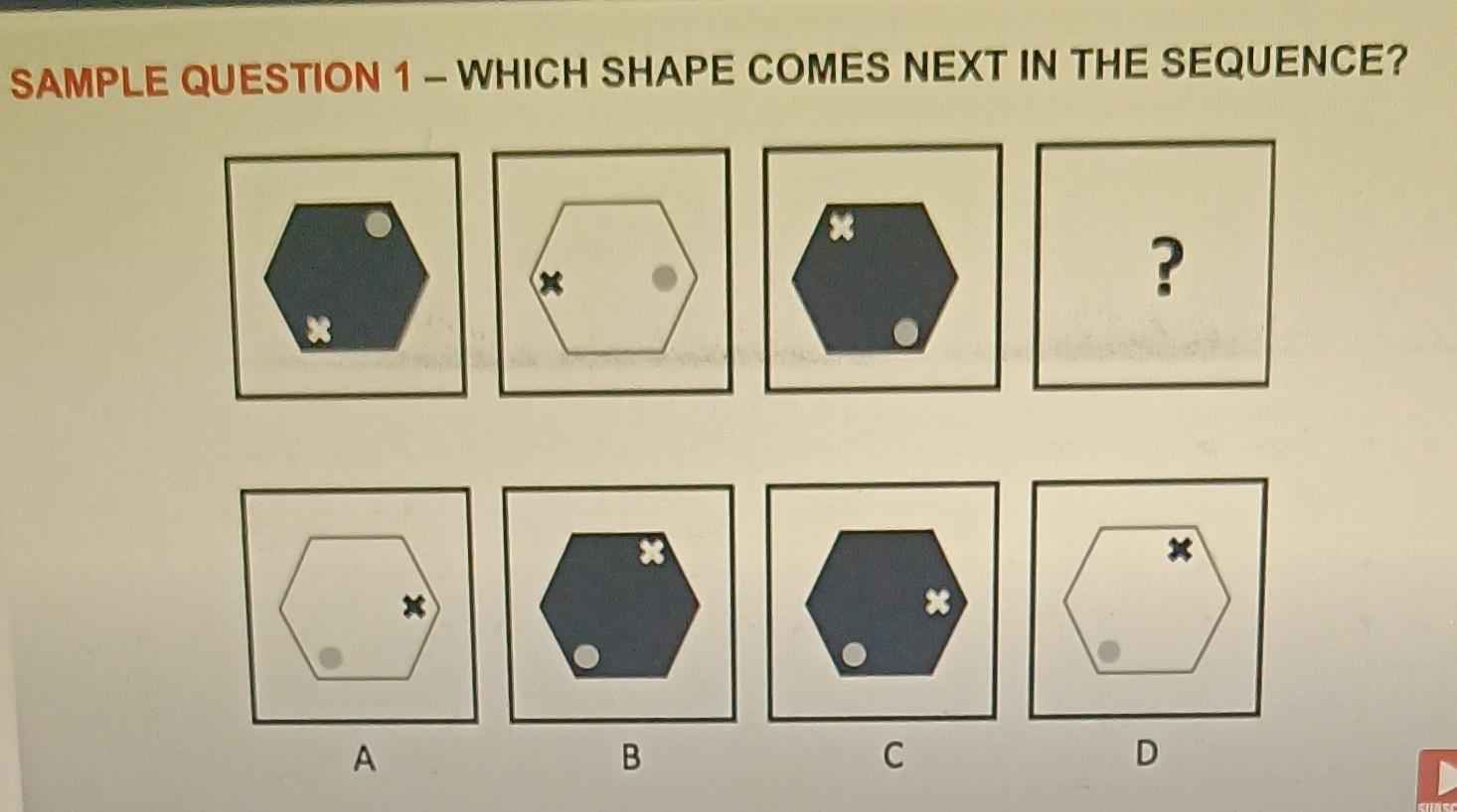 Solved SAMPLE QUESTION 1 - WHICH SHAPE COMES NEXT IN THE | Chegg.com