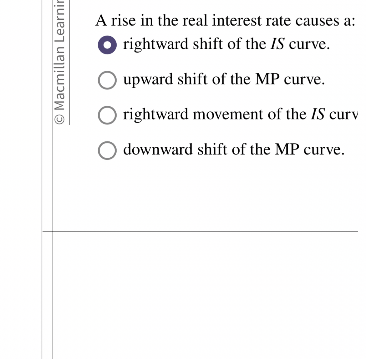Solved A rise in the real interest rate causes a: rightward | Chegg.com