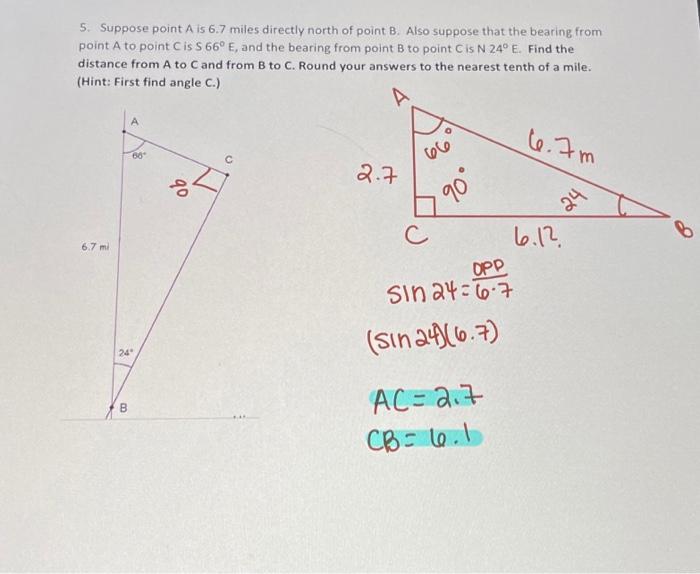 Solved 5. Suppose point A is 6.7 miles directly north of | Chegg.com