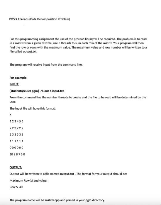 Solved POSIX Threads (Data Decomposition Problem) For this | Chegg.com