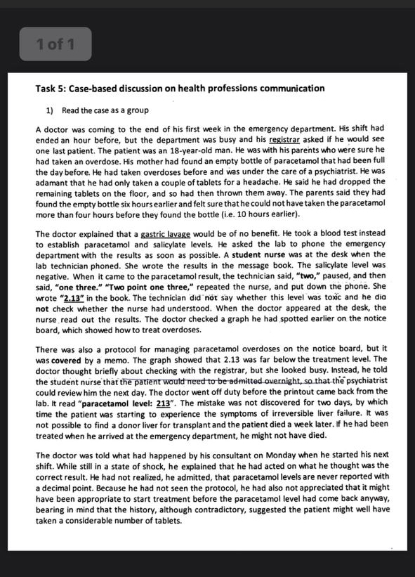 Solved Task 5: Case-based discussion on health professions | Chegg.com