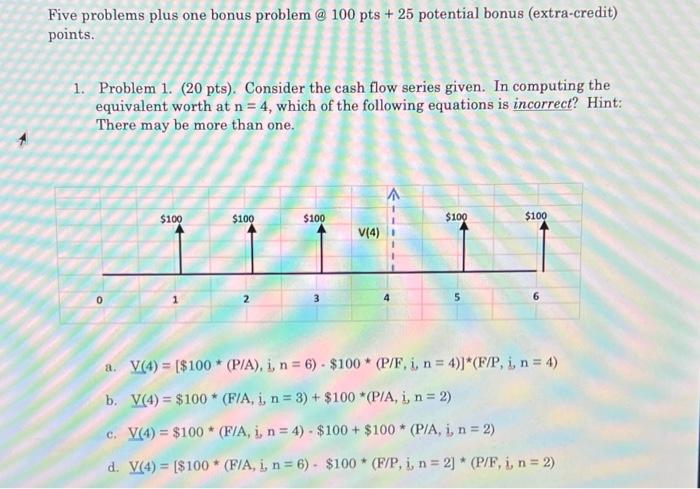 Solved Five problems plus one bonus problem @ 100pts+25 | Chegg.com