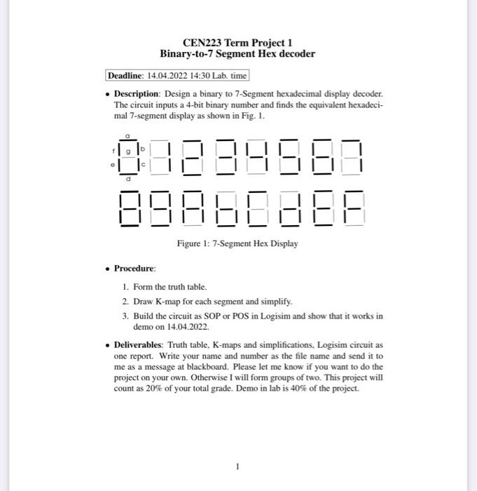 Solved its digital logic design project please solve it | Chegg.com