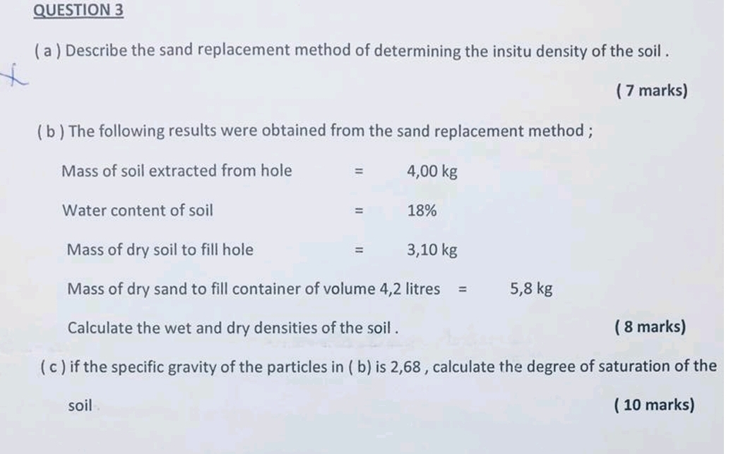 Solved QUESTION 3(a) ﻿Describe the sand replacement method | Chegg.com