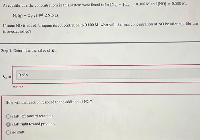 Solved At equilibrium, the concentrations in this system | Chegg.com