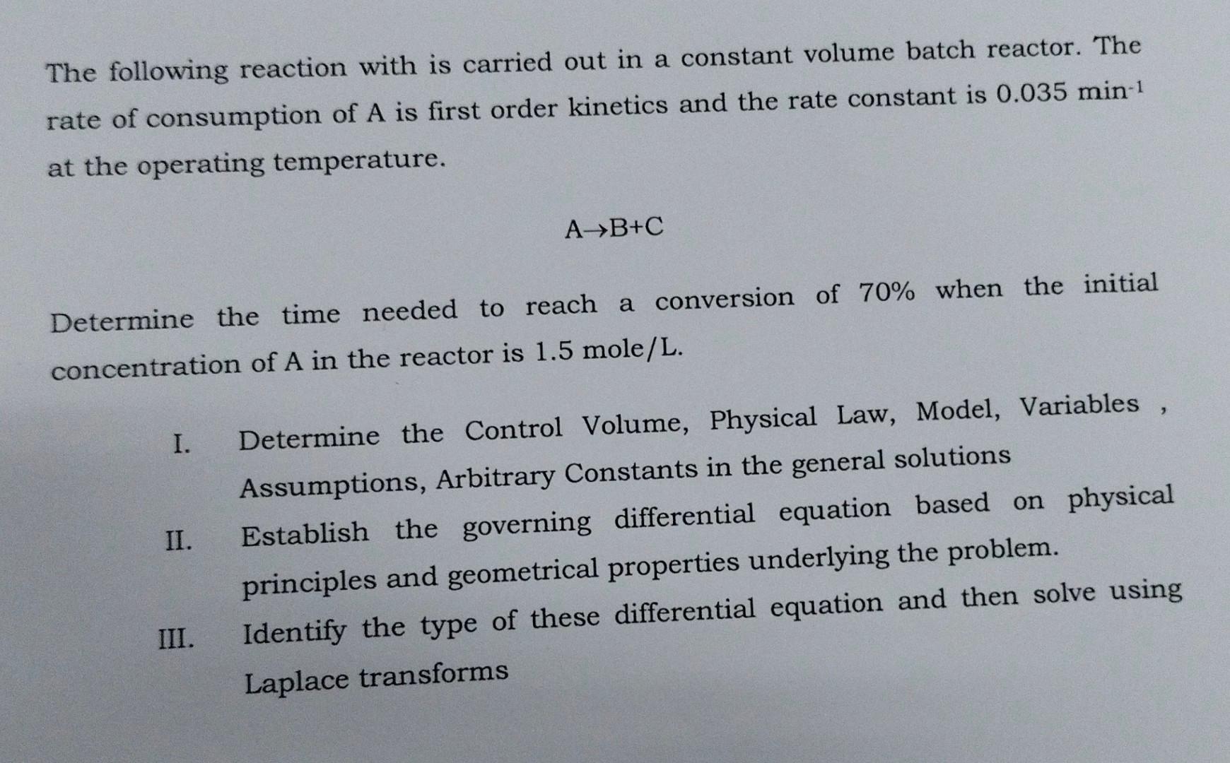 Solved The following reaction with is carried out in a | Chegg.com