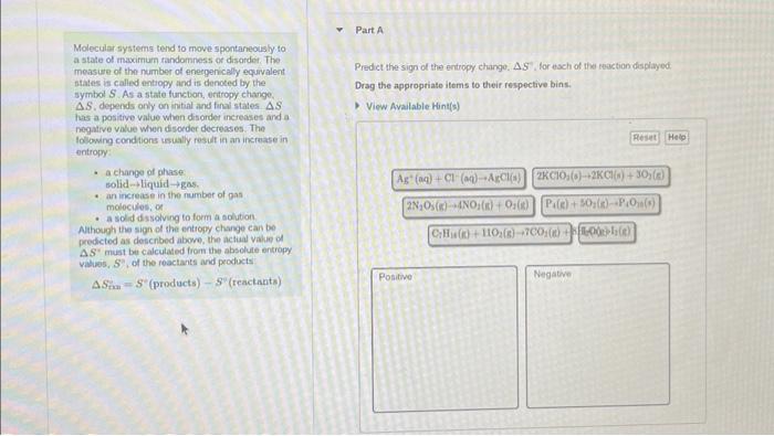 Molecular systems tend to move spontaneously to a | Chegg.com