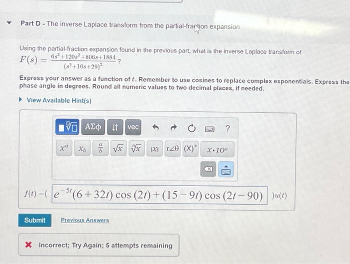 Solved Part B - Finding the inverse Laplace transform from | Chegg.com