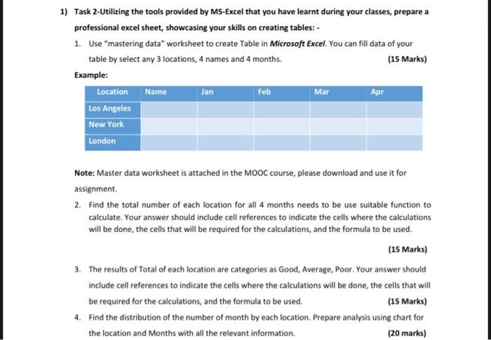 1) Task 2-Utilizing the tools provided by MS-Excel | Chegg.com