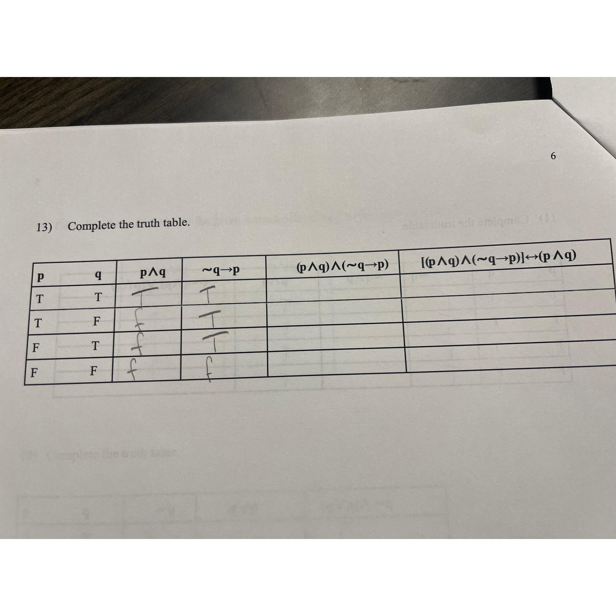 Solved 6Complete the truth | Chegg.com