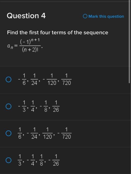 Solved Find the first four terms of the sequence | Chegg.com