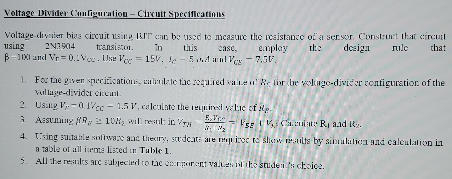 Solved Voltage Divider Configuration - Circuit | Chegg.com