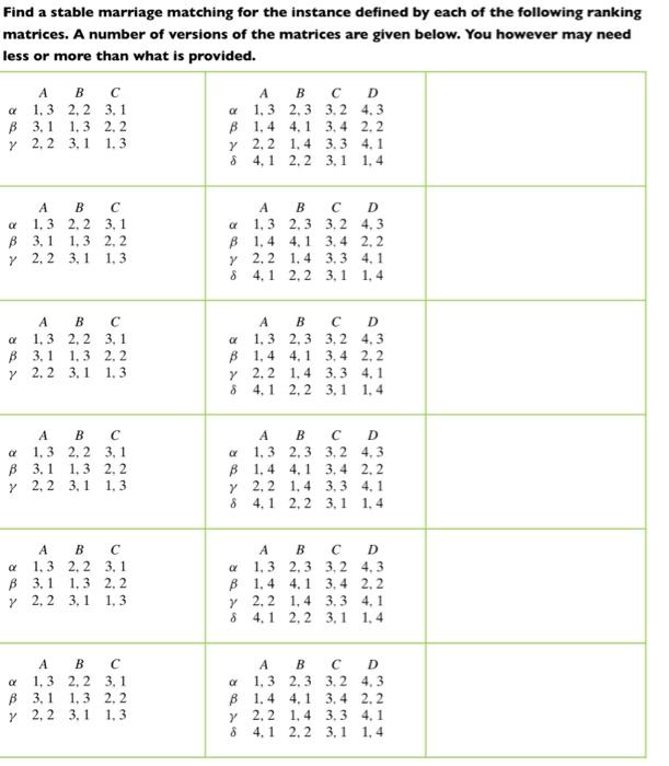 Solved Find a stable marriage matching for the instance | Chegg.com