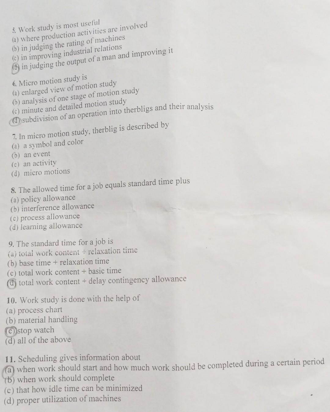 Solved 5. Work study is most useful (a) where production | Chegg.com