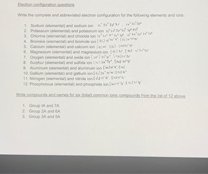 Electron Configuration Questions Write The Complete