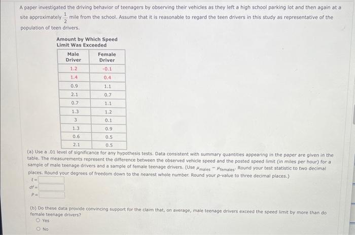 Solved A paper investigated the driving behavior of | Chegg.com