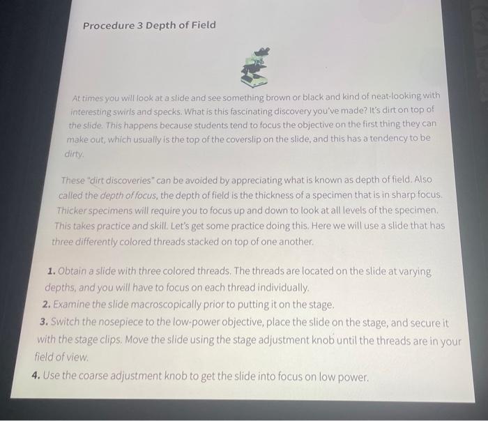 Solved Procedure 3 Depth of Field At timesyou will look at a | Chegg.com