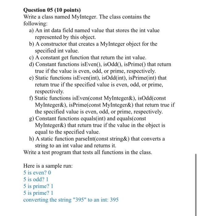 Solved Question 05 (10 points) Write a class named | Chegg.com Solved Question 05 (10 points) Write a class named | Chegg.com
