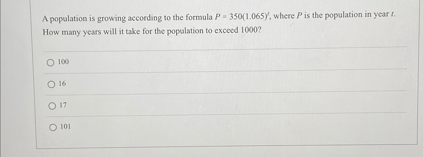 Solved A population is growing according to the formula | Chegg.com