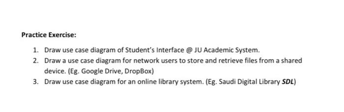 Solved Practice Exercise: 1. Draw use case diagram of | Chegg.com