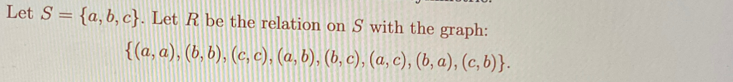 Solved Let S={a,b,c}. ﻿Let R ﻿be the relation on S ﻿with the | Chegg.com