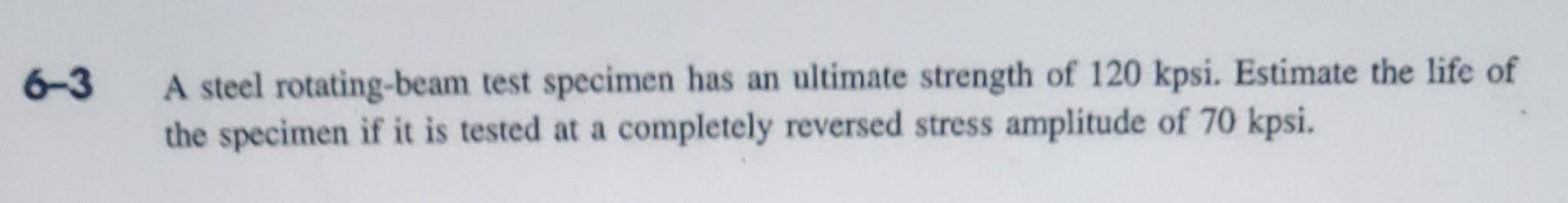 Solved -3 A steel rotating-beam test specimen has an | Chegg.com