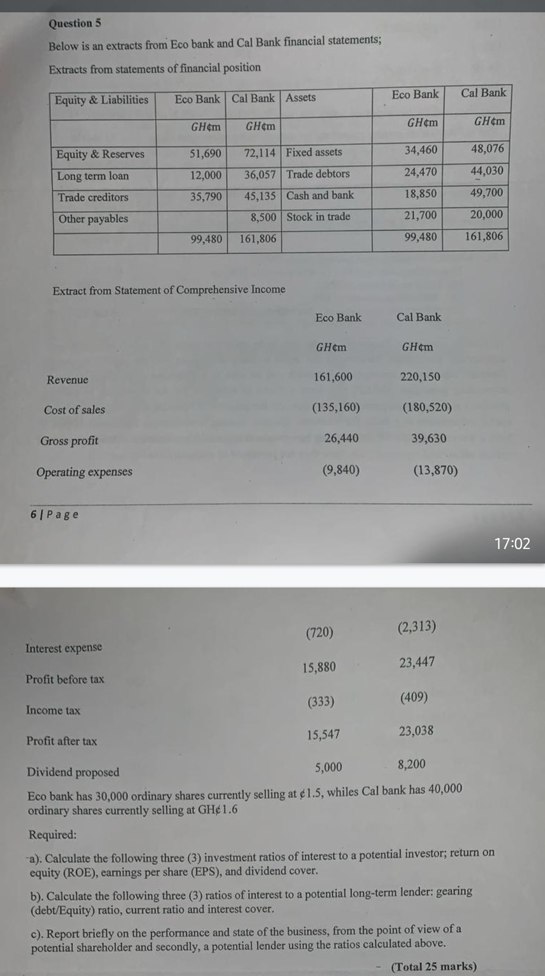 Solved Question 5Below is an extracts from Eco bank and Cal | Chegg.com