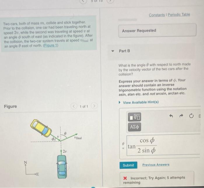 Solved Constants 1 Periodic Table Answer Requested Two cars, | Chegg.com