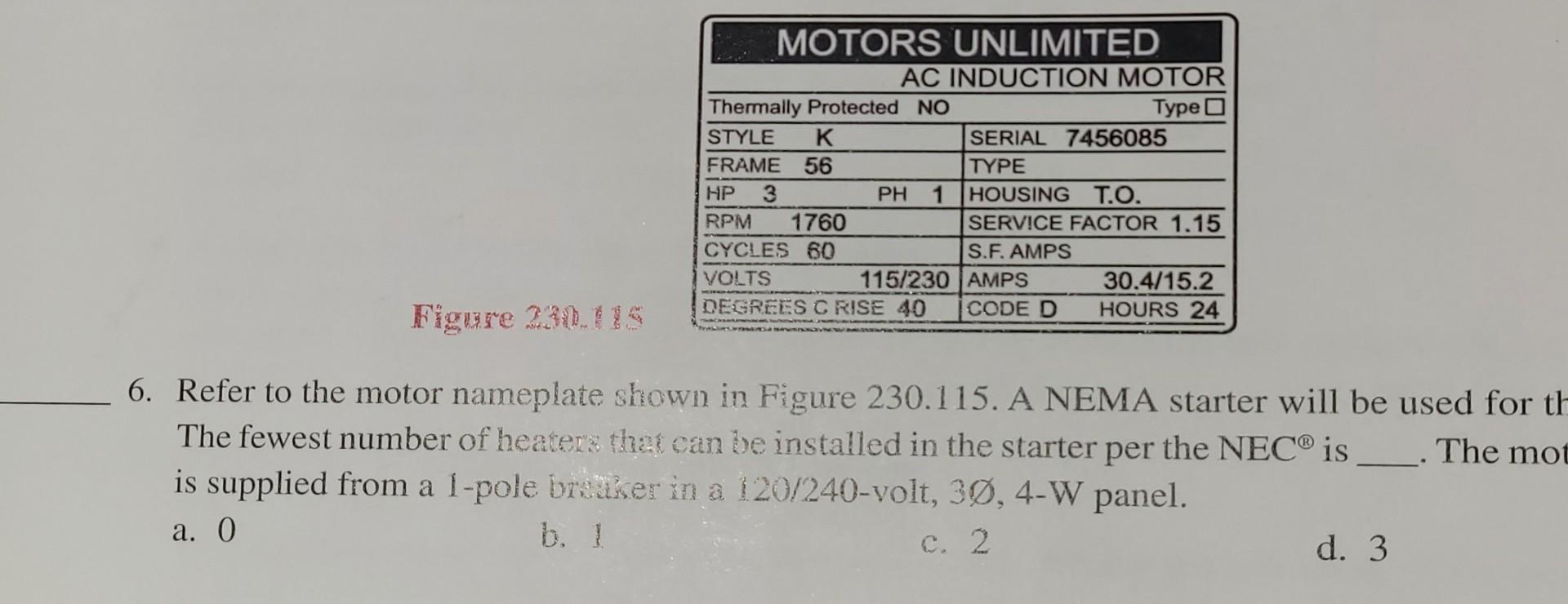 6. Refer to the motor nameplate shown in Figure | Chegg.com