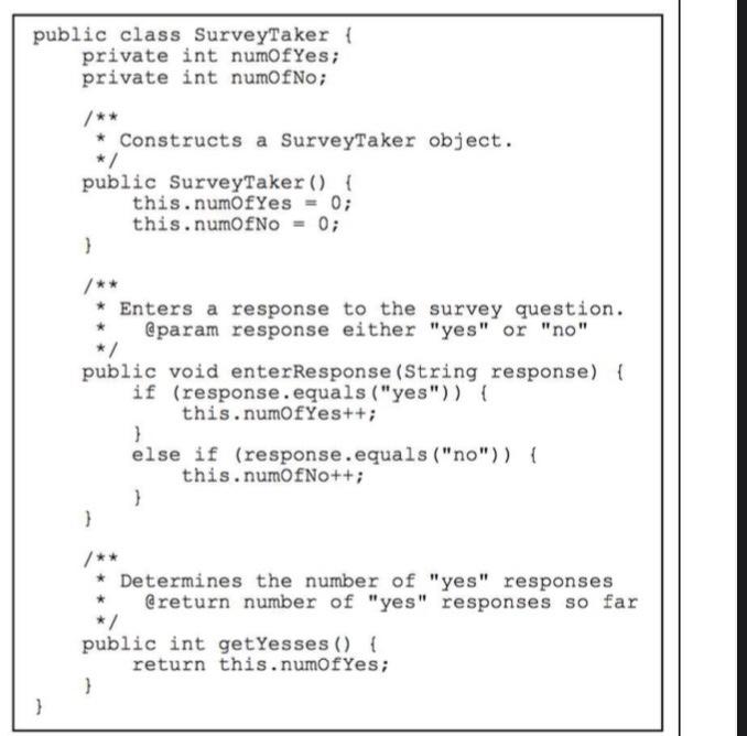 Solved Consider a SurveyTaker class, which can be used to | Chegg.com