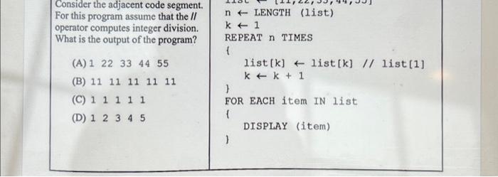 Solved Consider the adjacent code segment. For this program | Chegg.com
