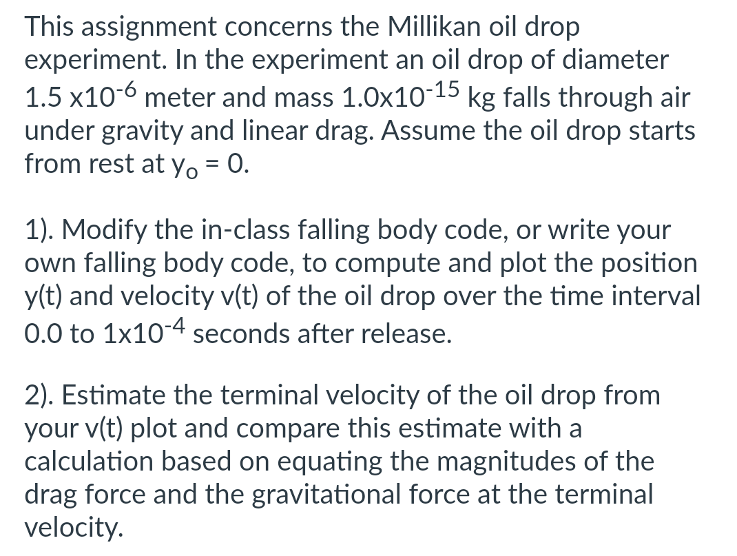 Solved This assignment concerns the Millikan oil drop | Chegg.com