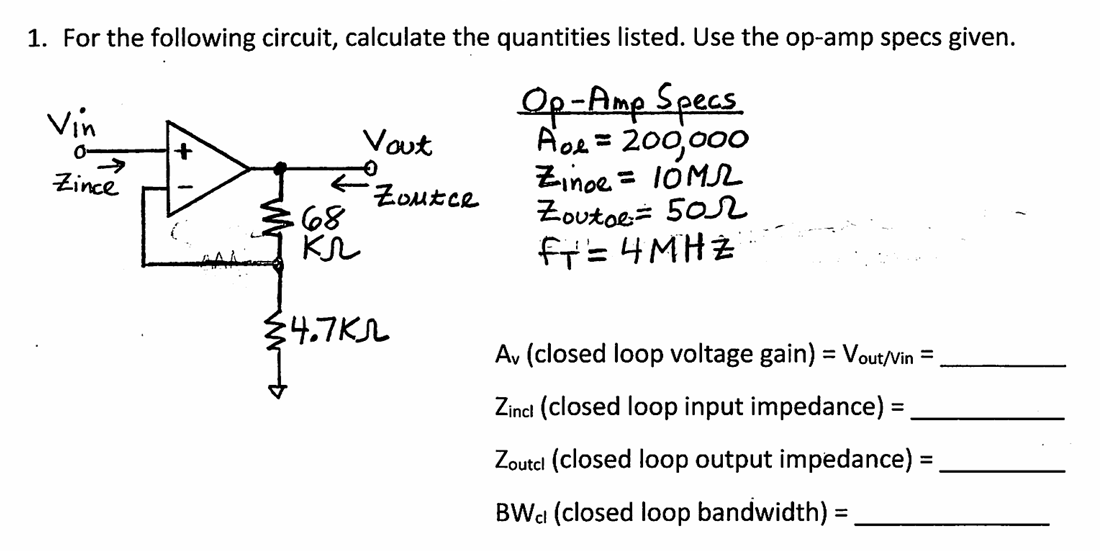 Solved For the following circuit, calculate the quantities | Chegg.com