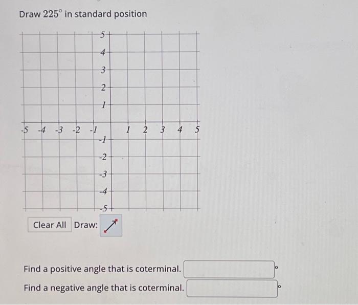 Solved Draw 225∘ in standard position Draw: Find a positive | Chegg.com
