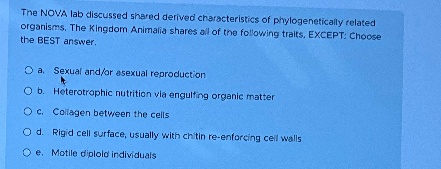 Solved The NOVA lab discussed shared derived characteristics | Chegg.com