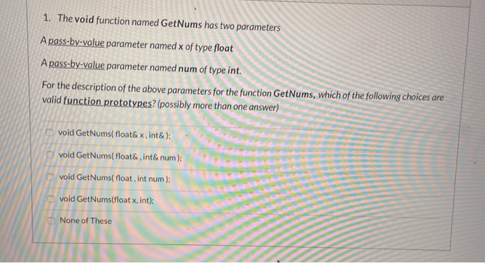 Solved 1 The Void Function Named Getnums Has Two Parameters