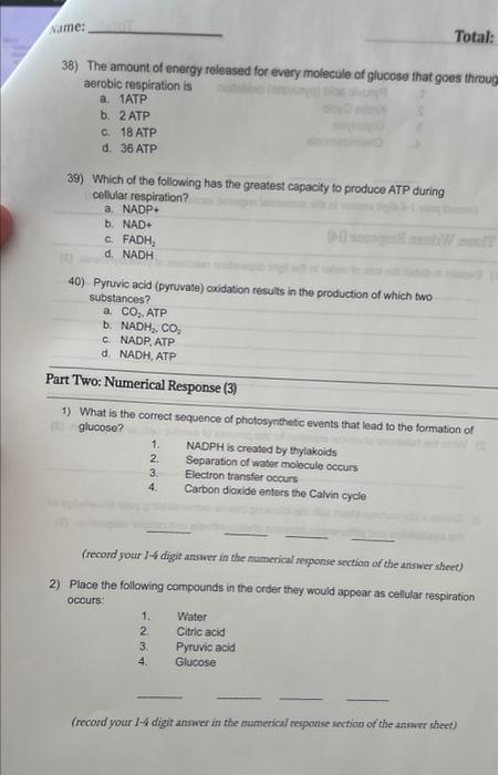 Solved Nime: Total: 38) The amount of energy released for | Chegg.com